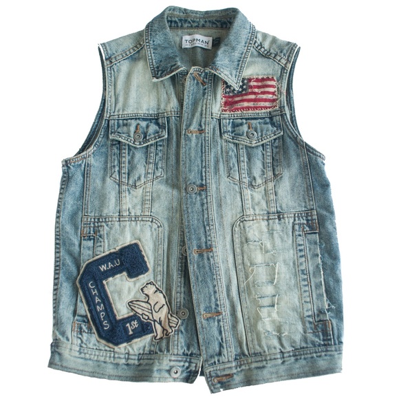 Topman | Jackets & Coats | Topman American Flag Distressed Denim Vest ...